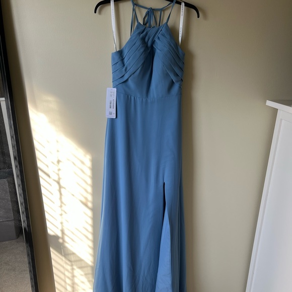 Azazie | Dresses | Floor Length Gown Azazie Cecile Steel Blue | Poshmark